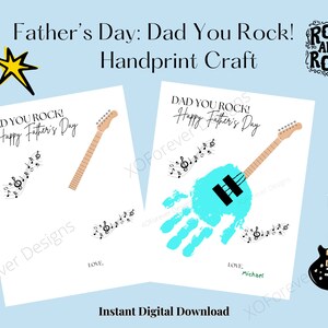 Fathers Day Handprint Guitar | My Dad Rocks | Father's Day Keepsake ...