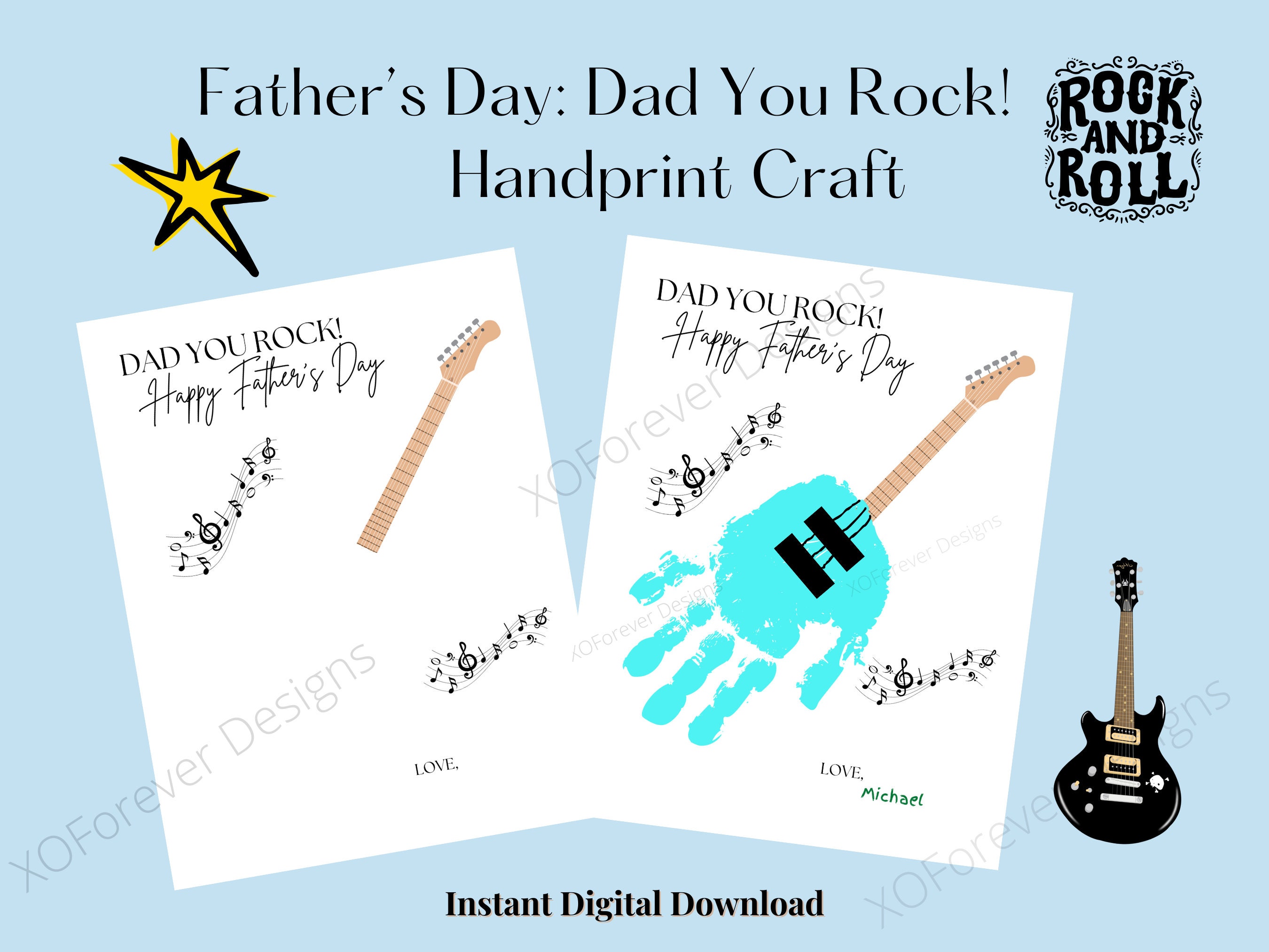 Fathers Day Handprint Guitar | My Dad Rocks | Father's Day Keepsake ...