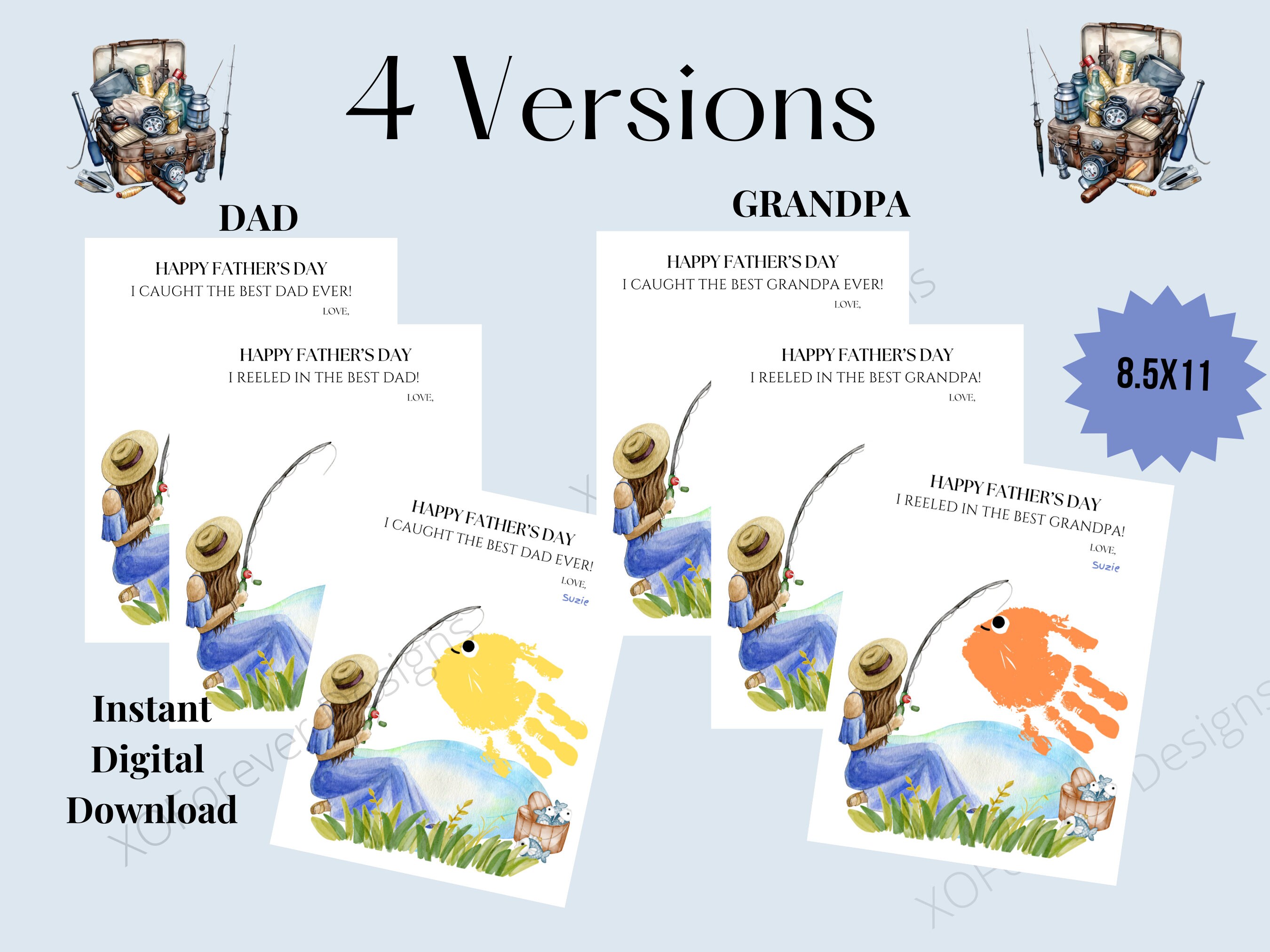 Father's Day Handprint Daughter | Fathers Day Handprint Fishing | Dad ...