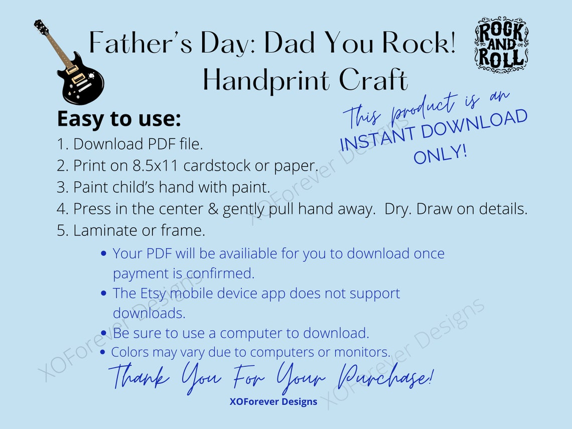 Fathers Day Handprint Guitar | My Dad Rocks | Father's Day Keepsake ...
