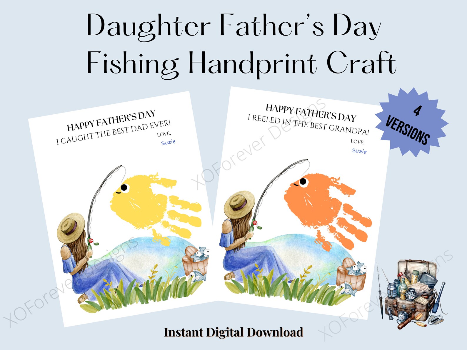 Father's Day Handprint Daughter | Fathers Day Handprint Fishing | Dad ...