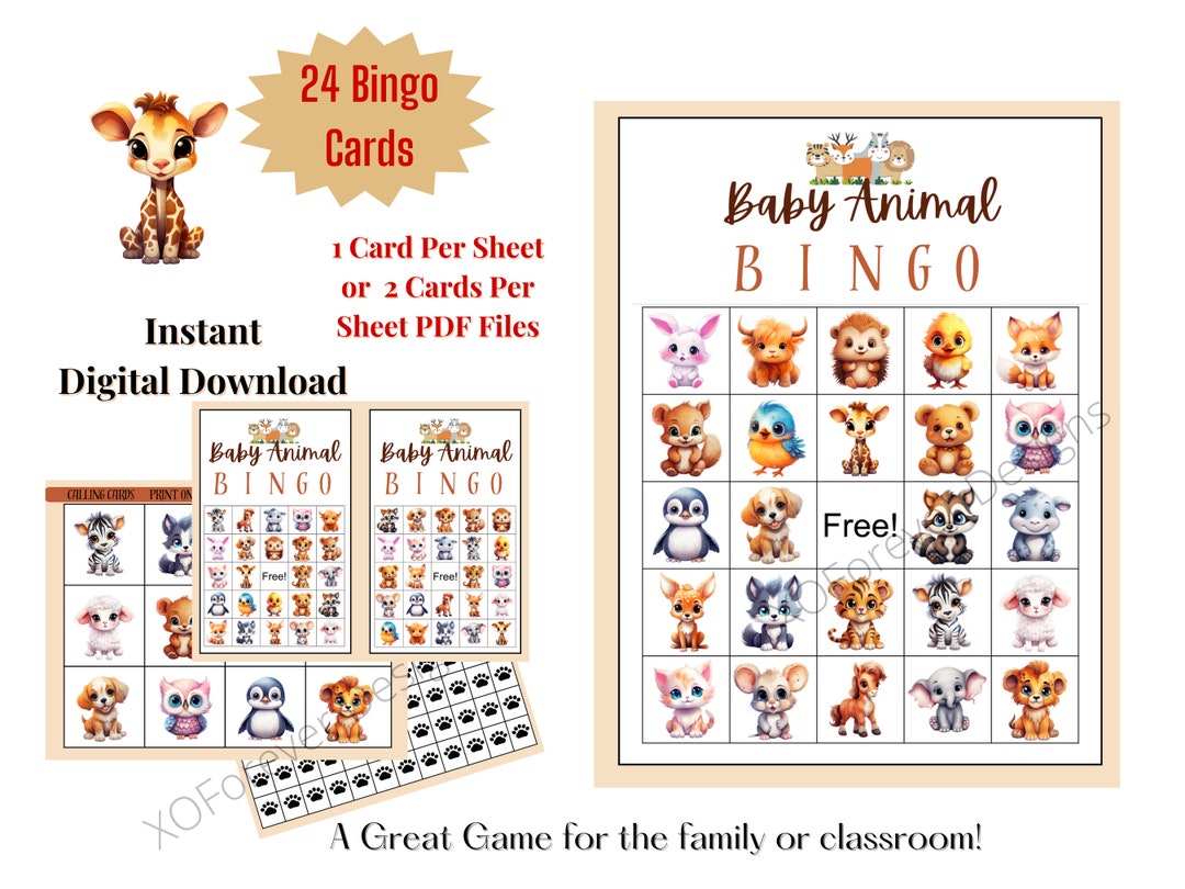 Baby Animal Bingo Game, Instant Animal Bingo Game, Classroom Game ...