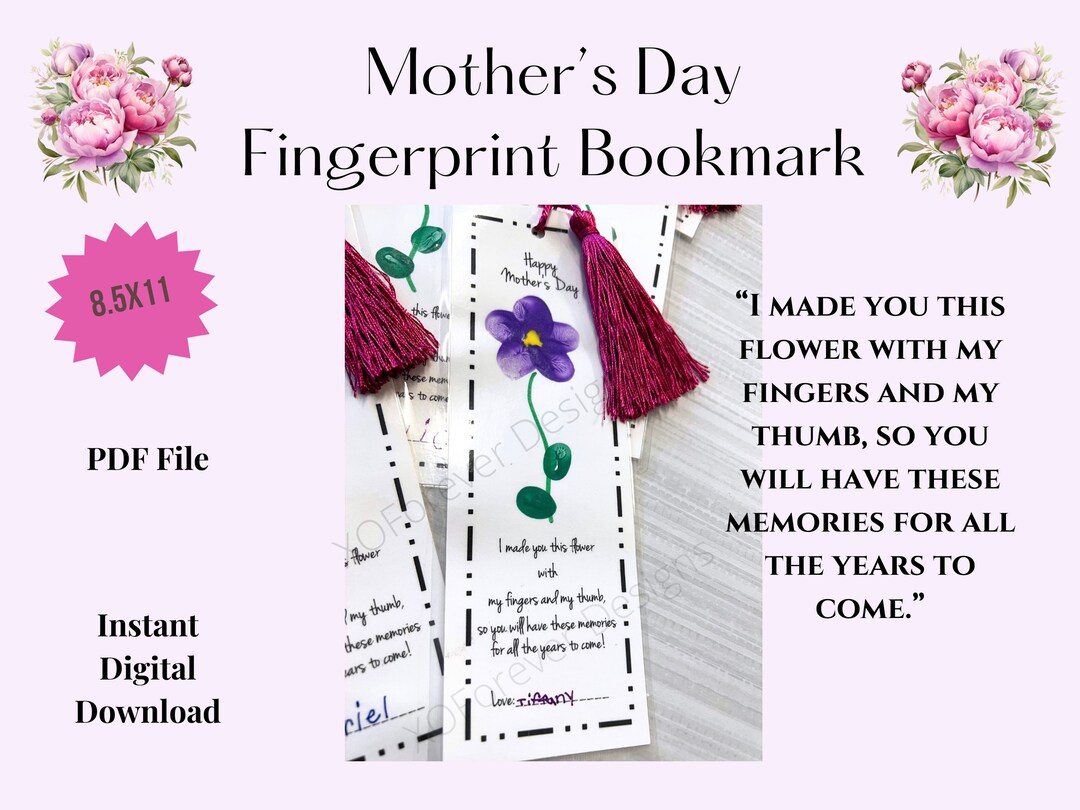Mother's Day Fingerprint Bookmark | Fingerprint Art | Bookmark ...