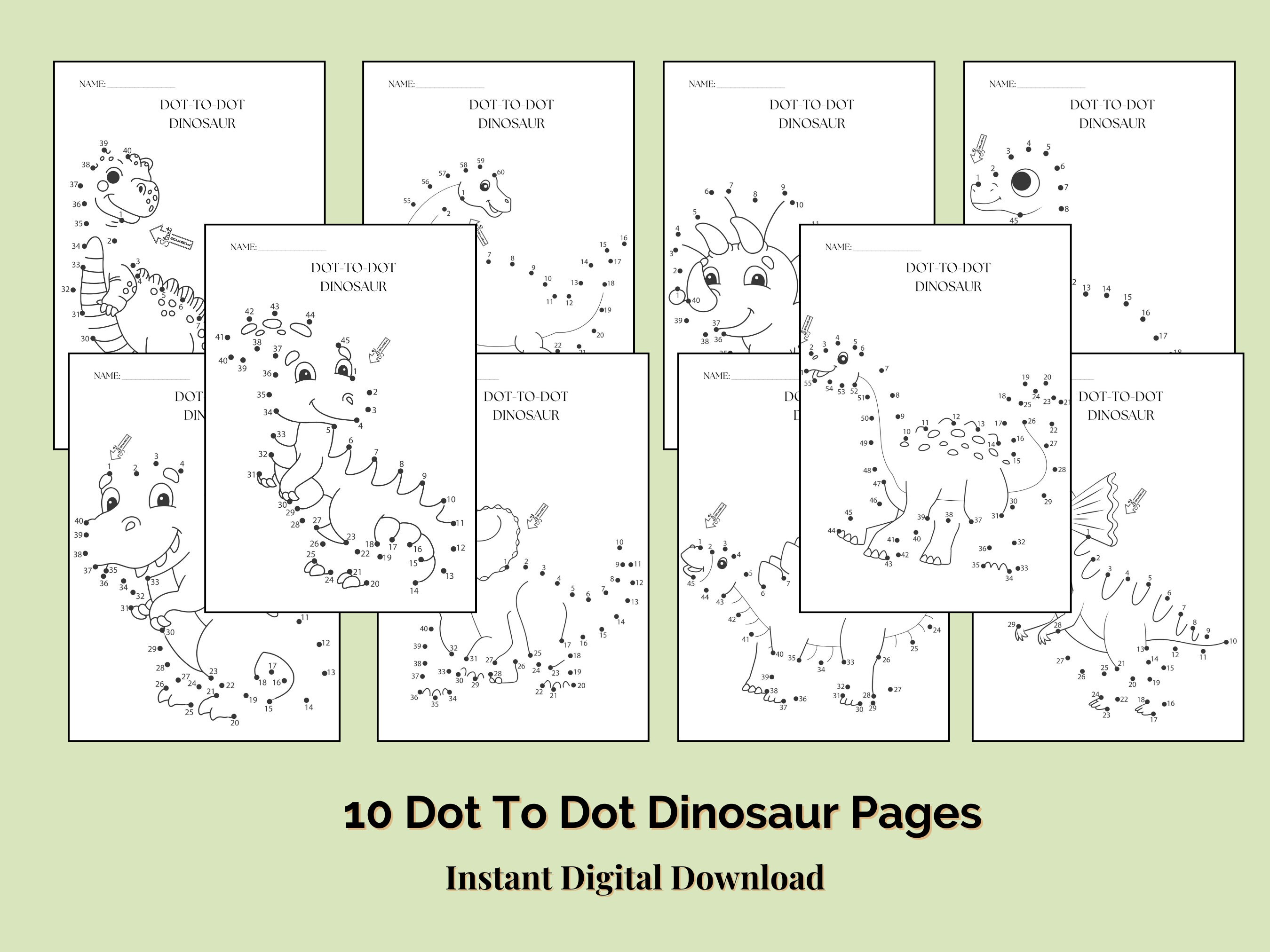 Dinosaur Animal Dot-to-dot Worksheets | Connect the Dots | Dot to Dot ...