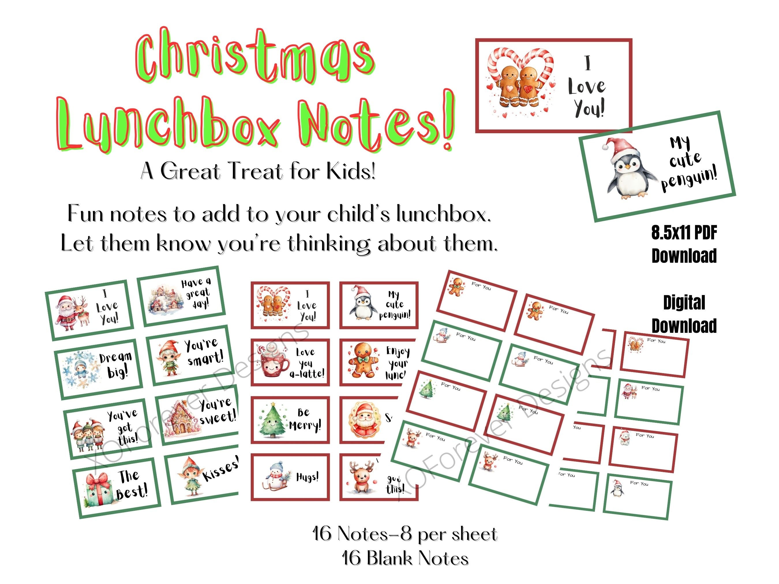 Printable Christmas Lunch Box Notes for Kids | Cute Christmas Lunchbox ...
