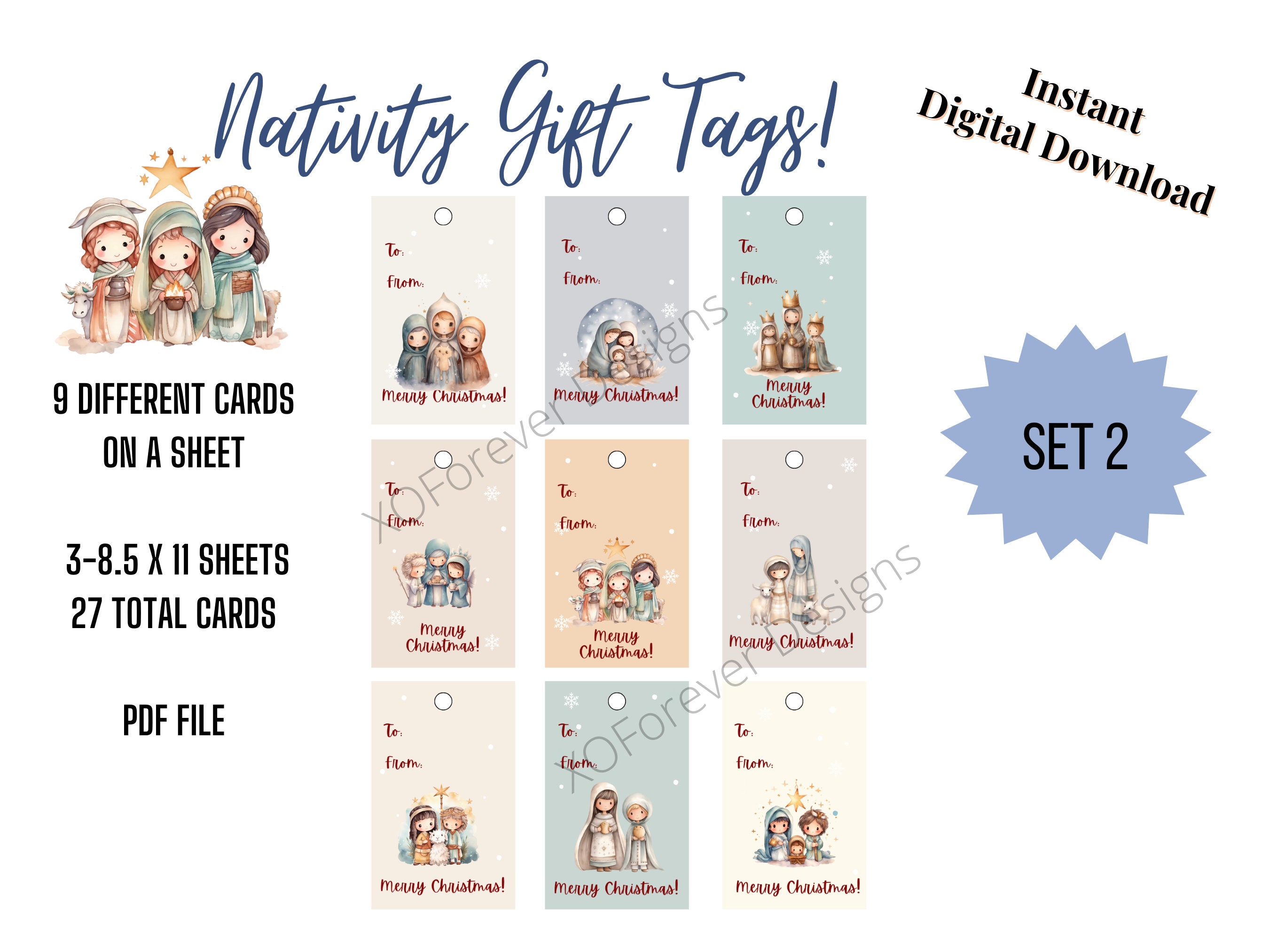 Nativity Gift Tags, Printable Gift Tags, Religious Gift Tags, Holiday ...