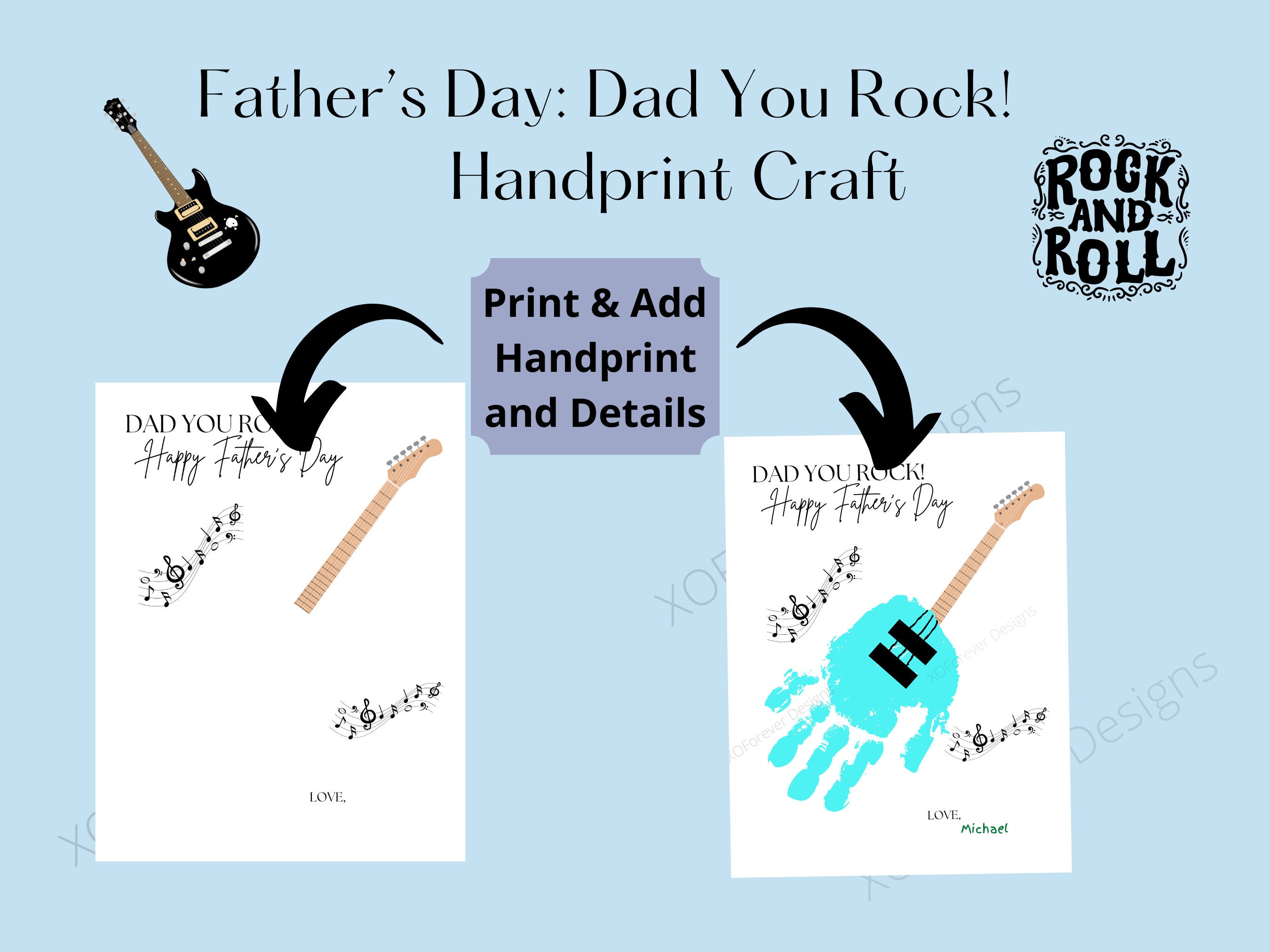 Fathers Day Handprint Guitar | My Dad Rocks | Father's Day Keepsake ...