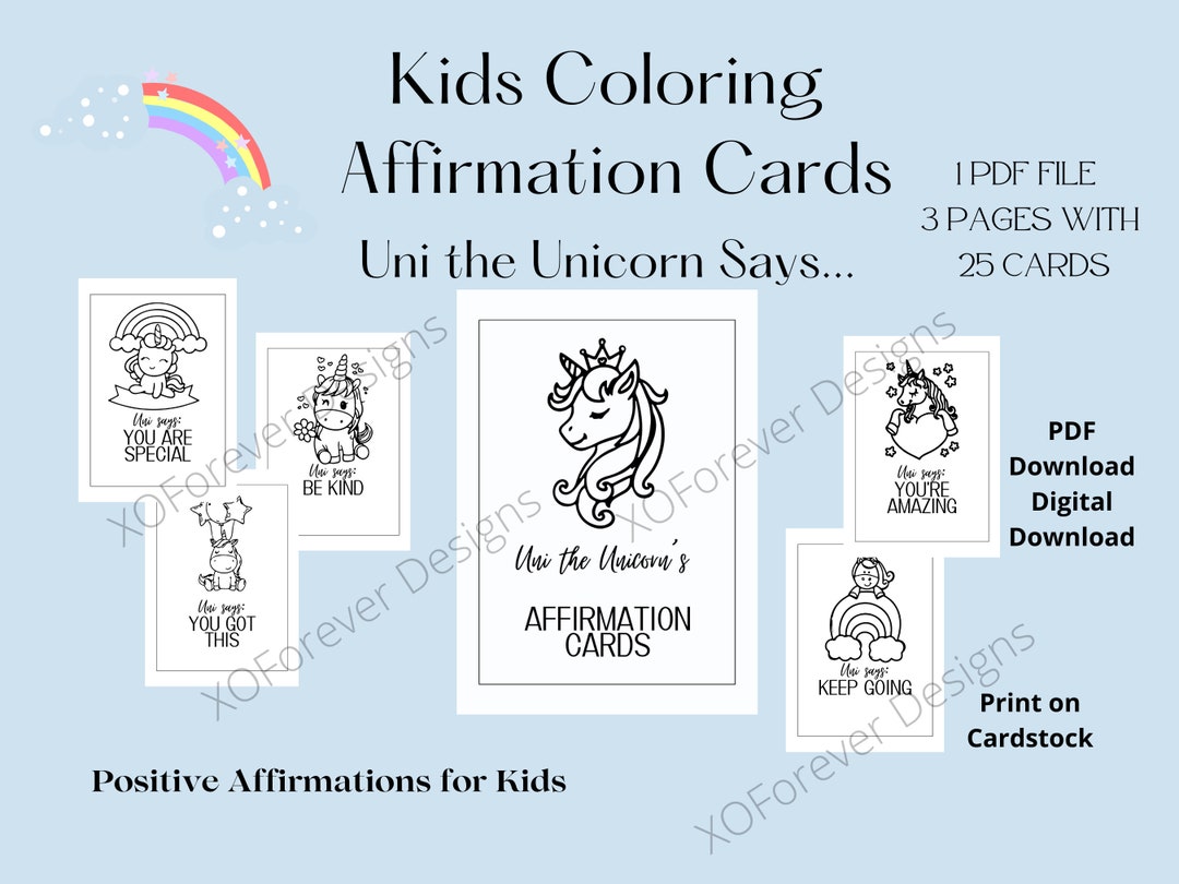 Kids Coloring Affirmation Cards | Unicorn Affirmation Cards | Coloring ...