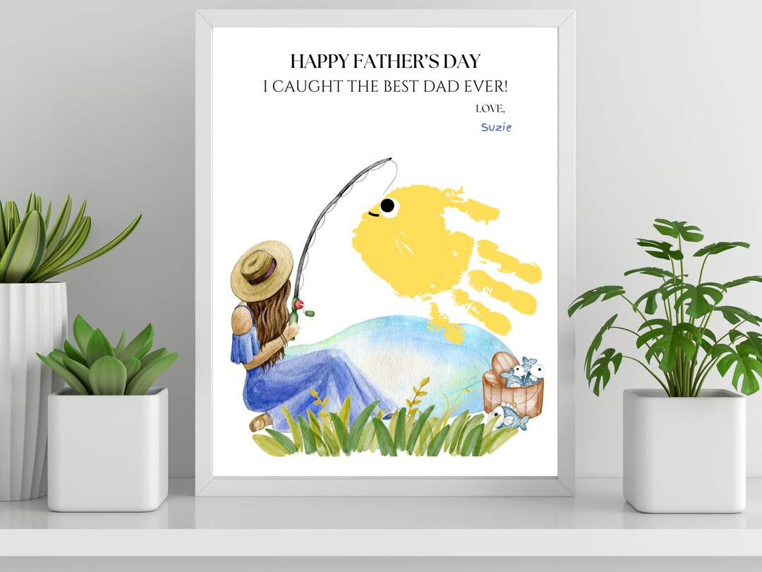 Father's Day Handprint Daughter | Fathers Day Handprint Fishing | Dad ...
