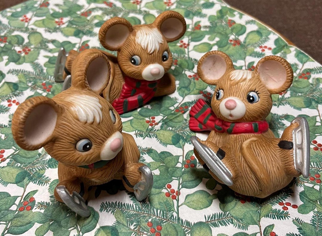 Vintage Mouse Skating Trio by Homco - Etsy