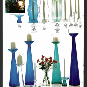 BLENKO Candle Holder 8727-9 in Teal Glass With Original Label. Includes ...