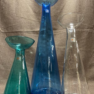 BLENKO Candle Holder 8727-9 in Teal Glass With Original Label. Includes ...