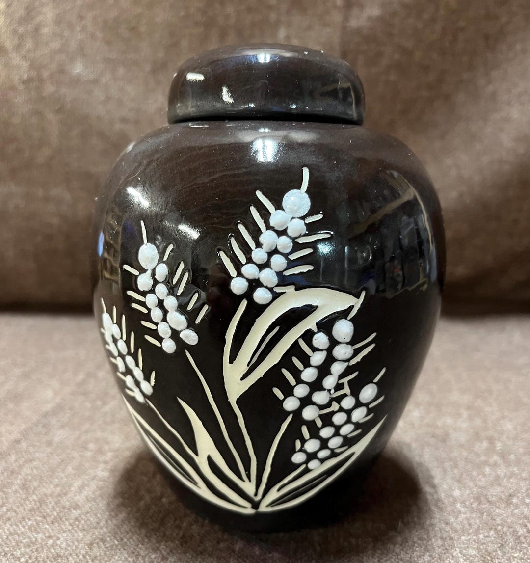 Lively Brown Ginger Jar With Waving Wheat Design - Etsy