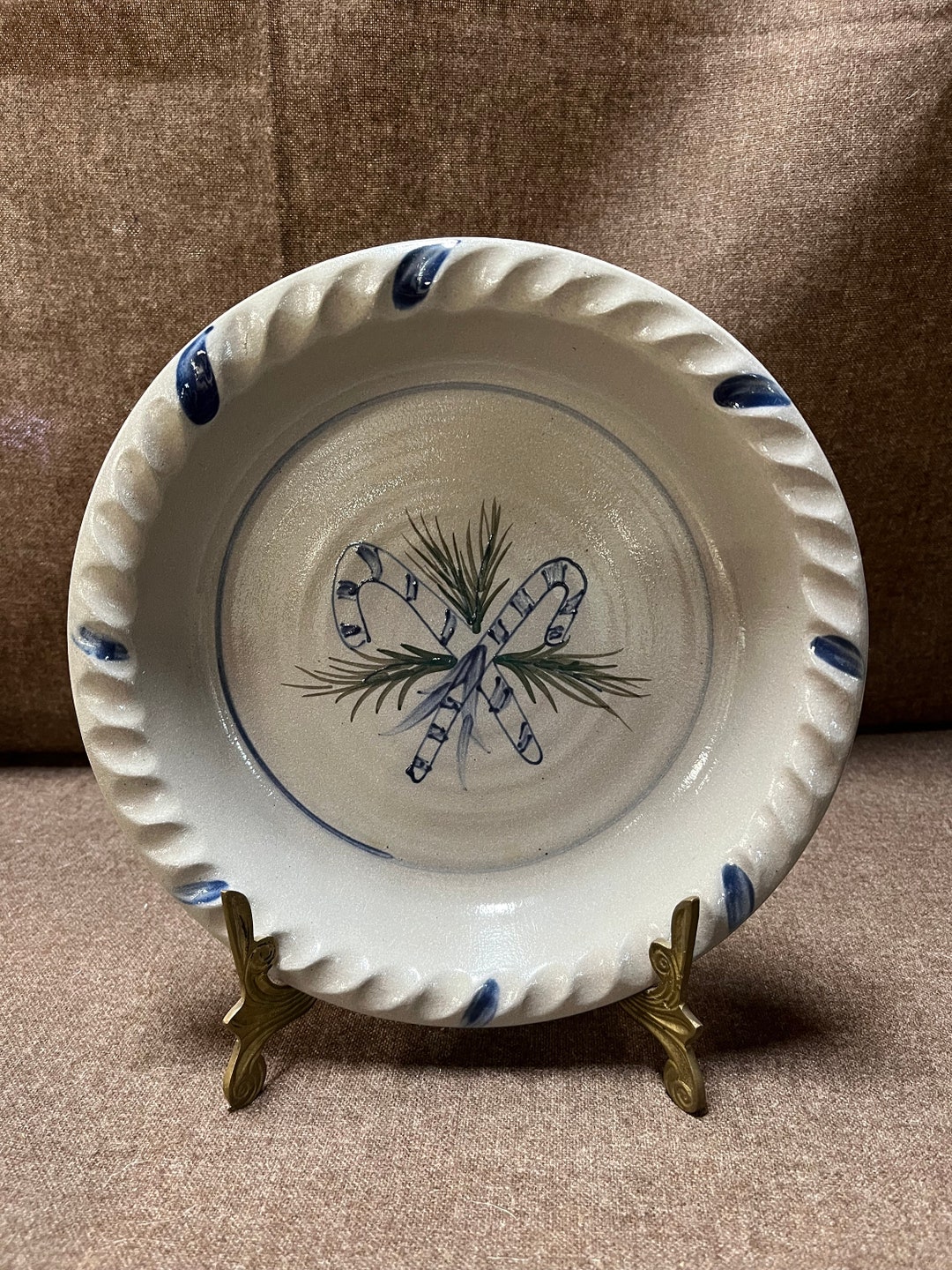 Rowe Pottery Works Holiday Candy Cane Salt Glaze Pie Plate - Etsy
