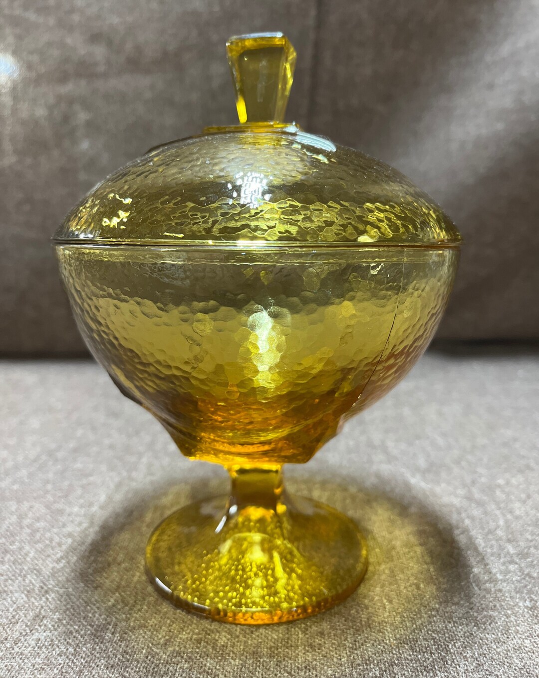 Mid-century Amber Glass Candy Dish With Lid. - Etsy