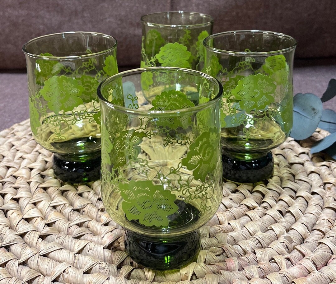 Vintage Etched Flower Drinking Glasses With Botanicals - Etsy