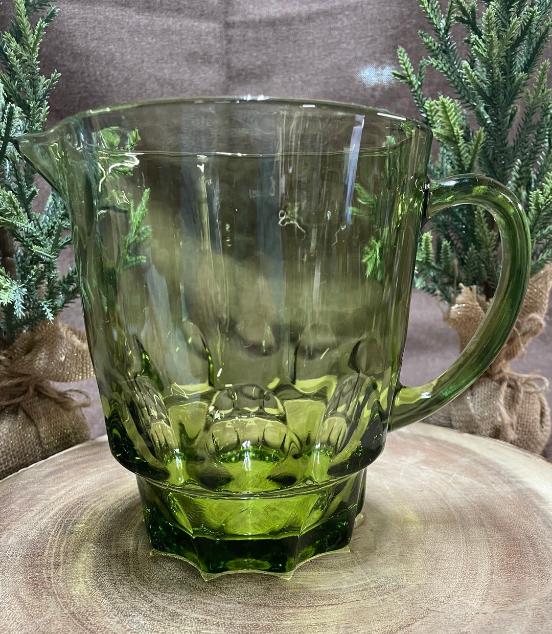 Colorful Green Glass Dimple Pitcher From the 1970’s - Etsy