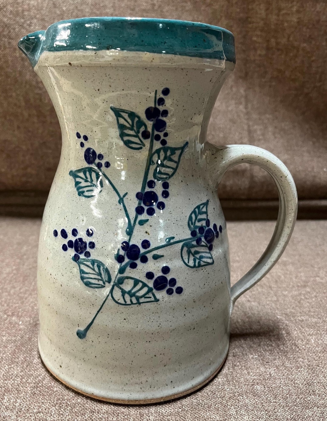 Great Bay Pottery Pitcher With Blueberry Design - Etsy