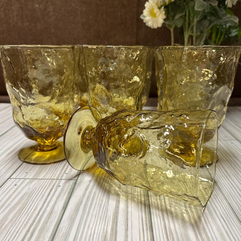 Crinkle Amber Glassware - Etsy