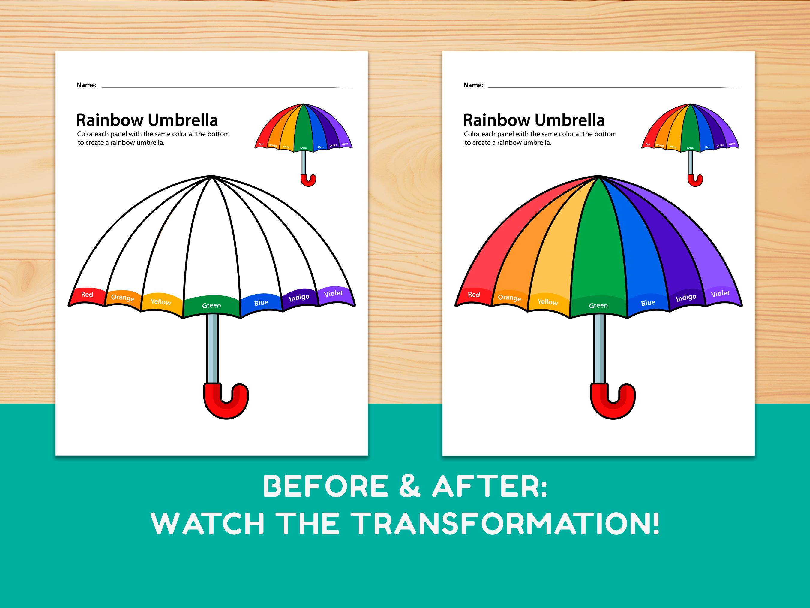 Rainbow Umbrella Coloring Page, Kids Educational Activity, Rainbow ...