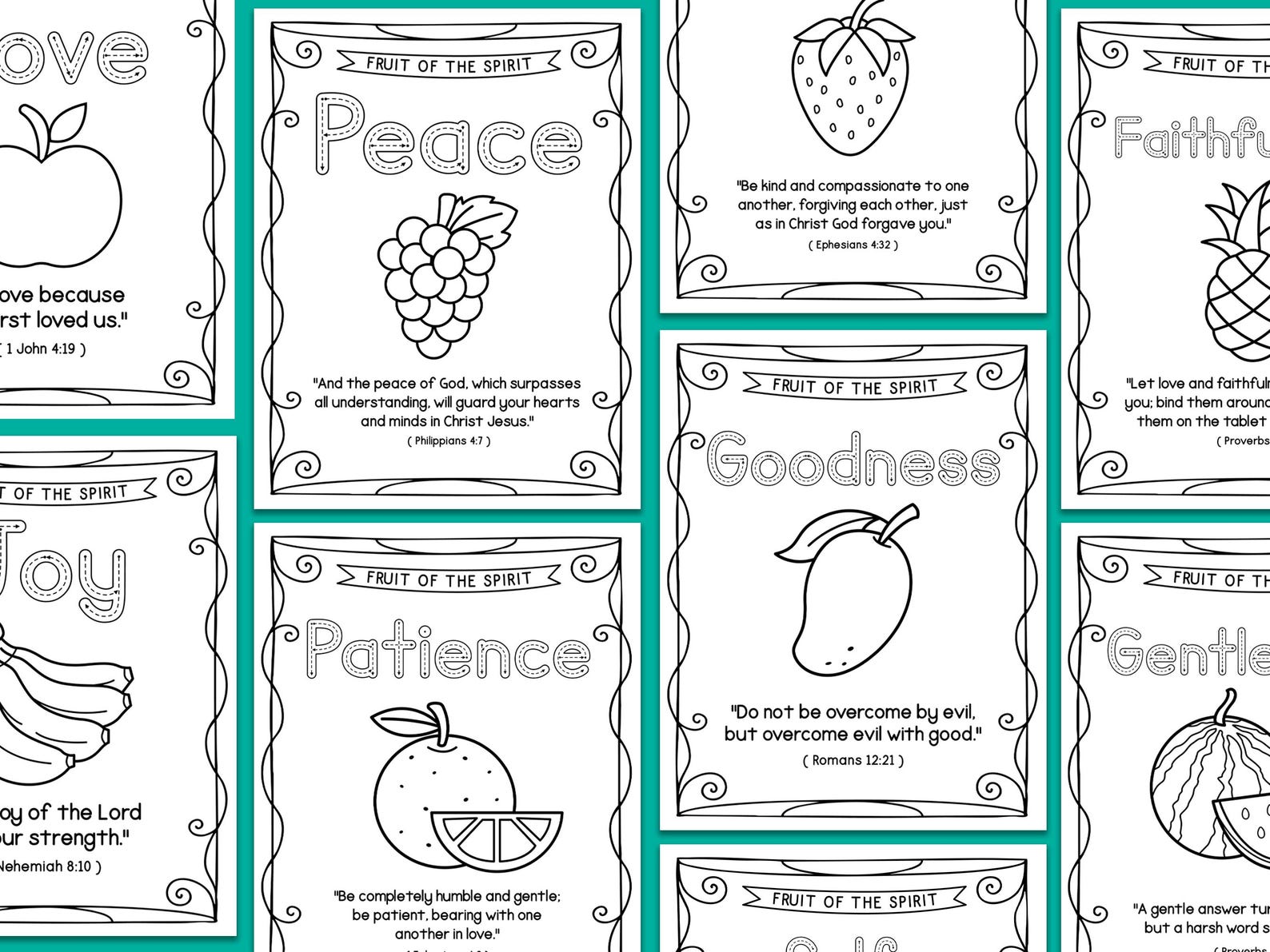 Fruits of the Spirit Coloring Pages, Bible Verse Tracing (PDF) - Etsy
