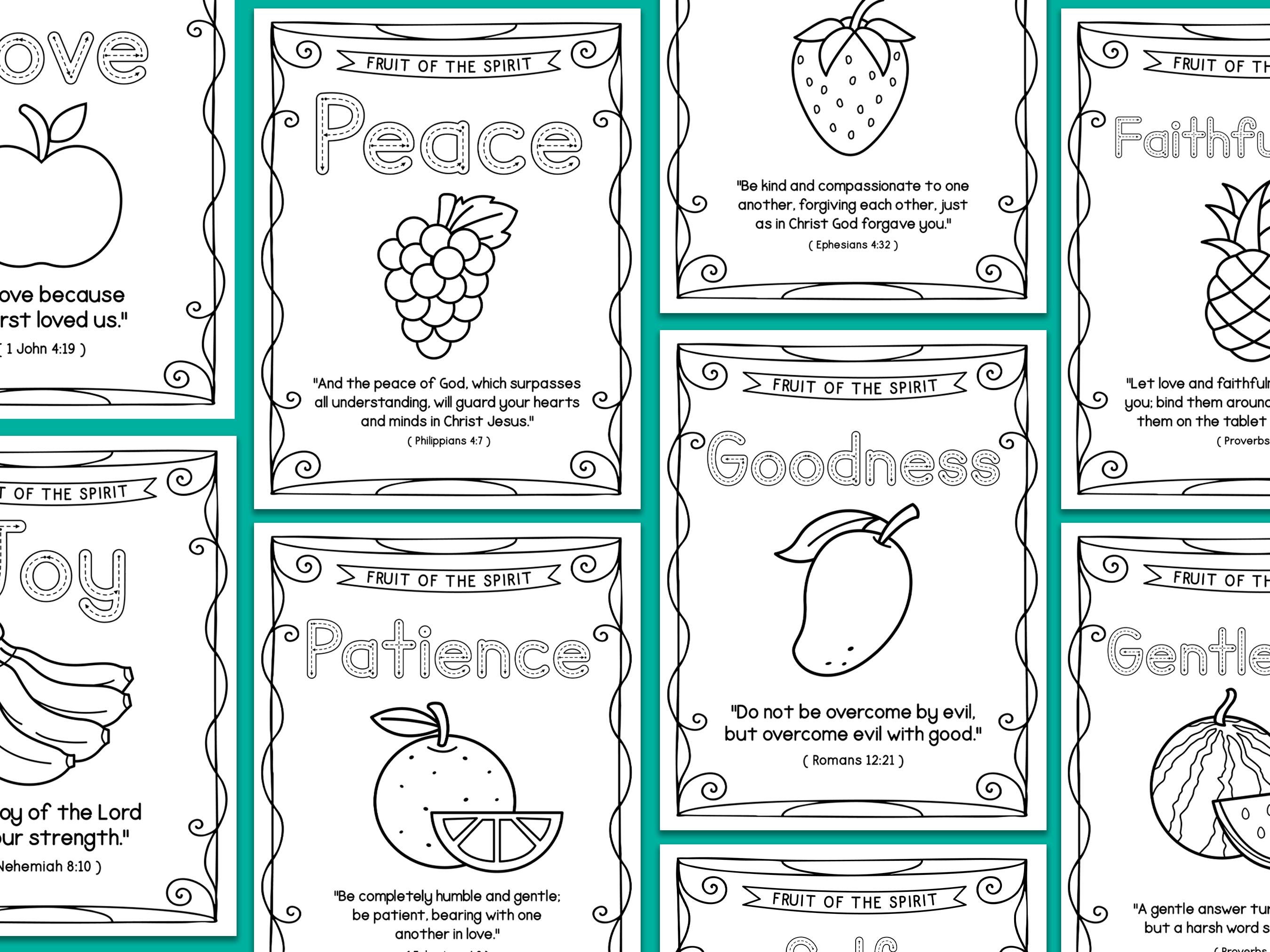 Fruits of the Spirit Coloring and Tracing Pages, Christian Printable ...