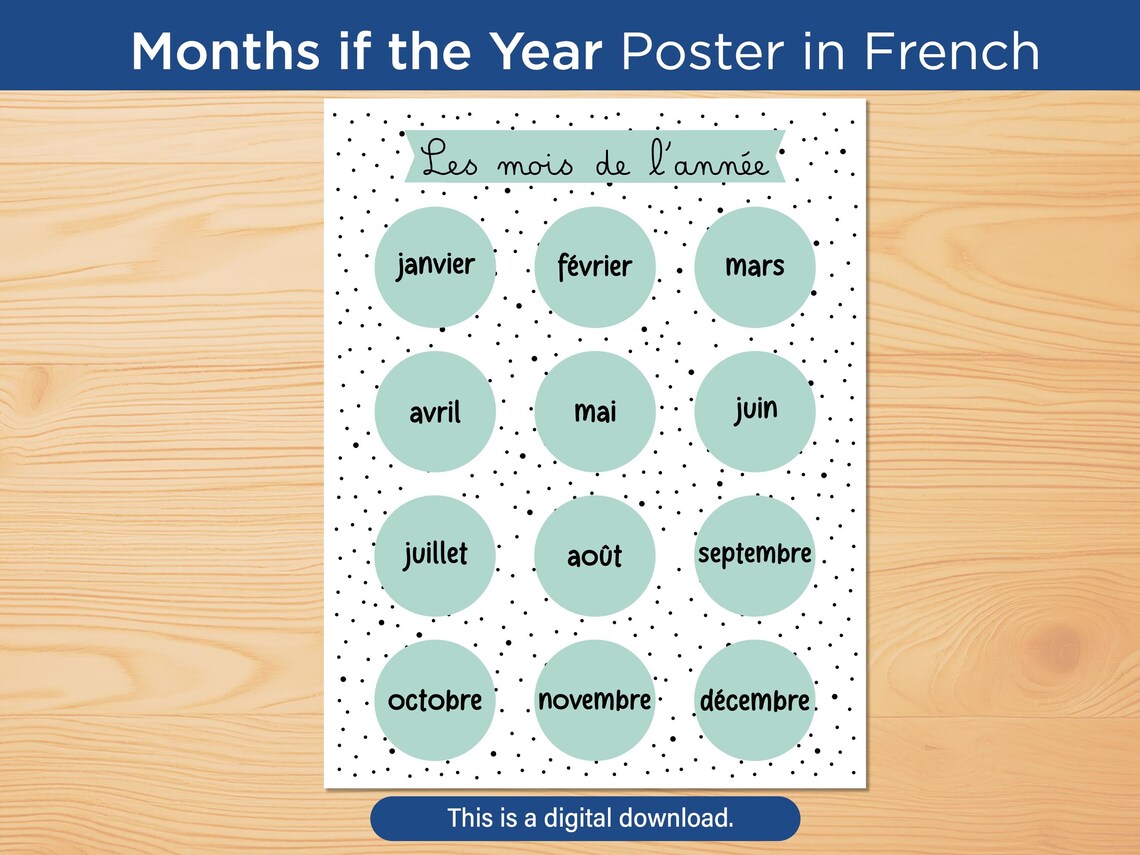 French Months Poster, Months of the Year Printable Poster, Educational ...