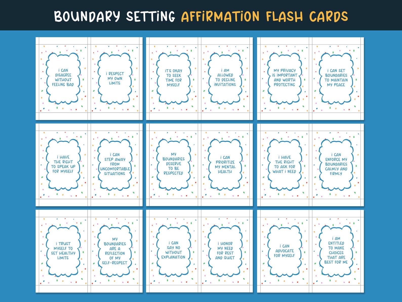 30 Boundary Setting Affirmation Flashcards, Therapy Resources, Self ...