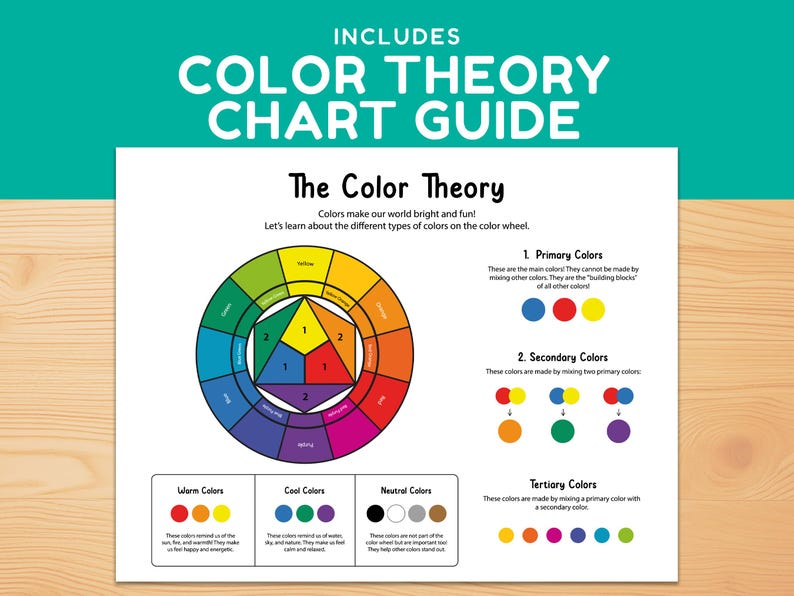 Color Wheel Coloring Page, Kids Color Theory Worksheet, Primary ...