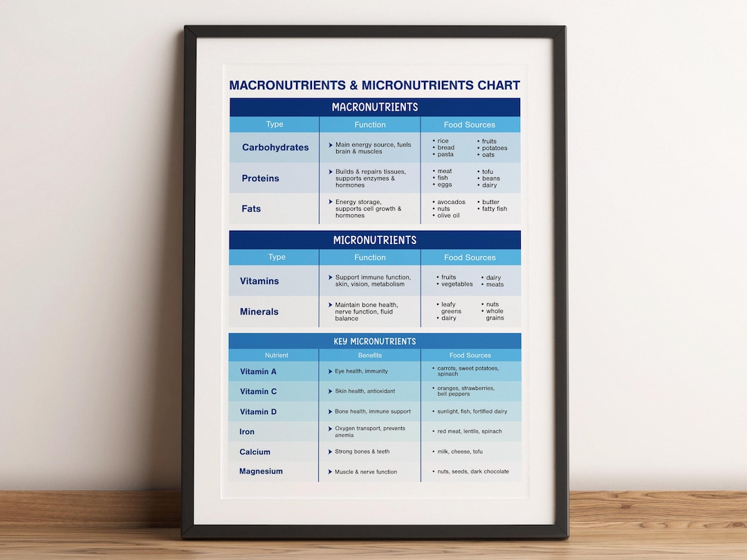 Macronutrients & Micronutrients Chart, Nutrients Poster, Healthy Eating ...