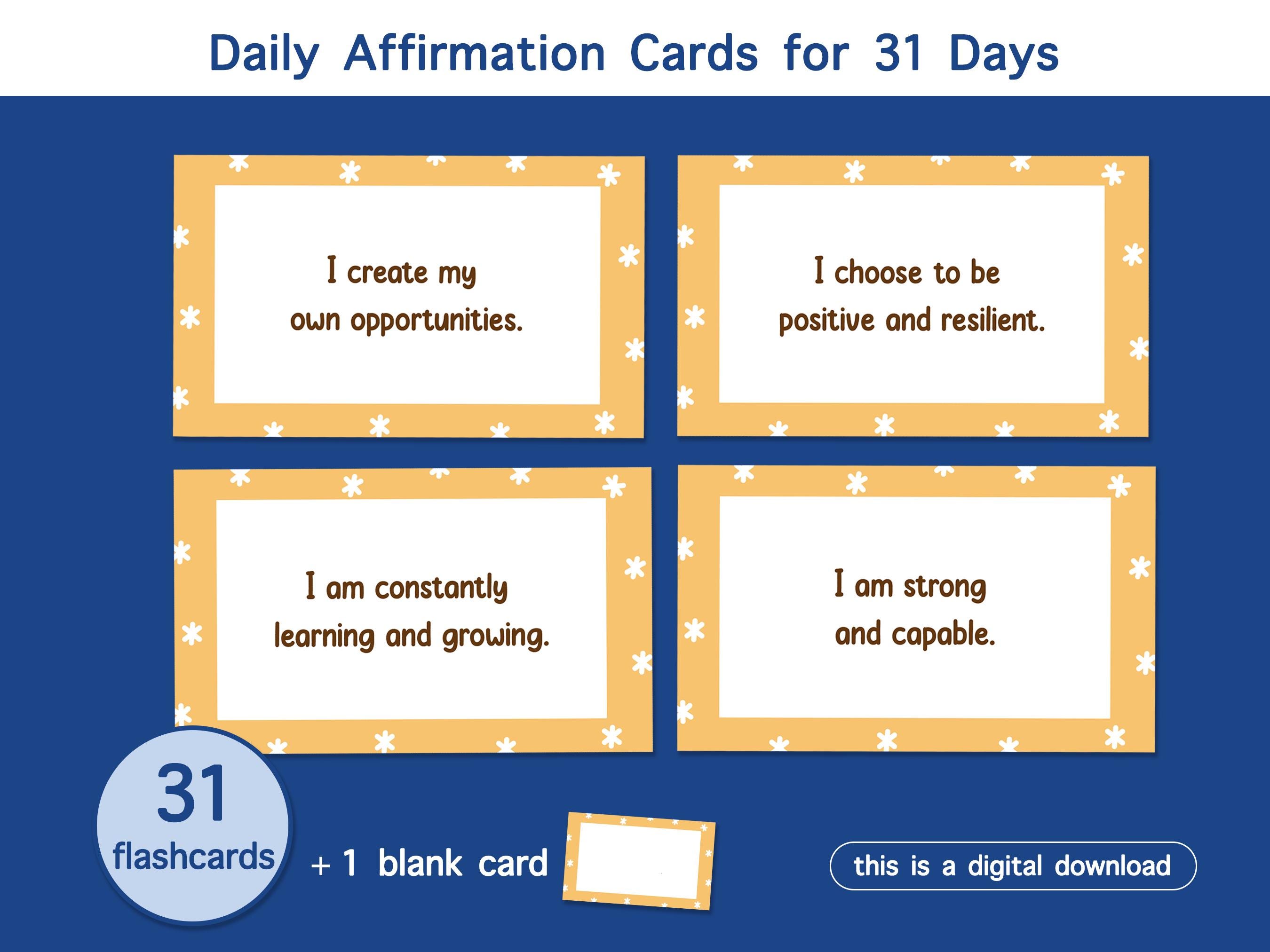 Positive Affirmation Cards for 31 Days, 31 Daily Positive Cards ...