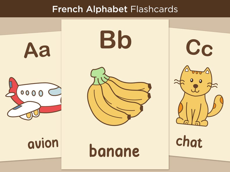 Printable French Alphabet Flash Cards, Toddlers Preschool Early ...