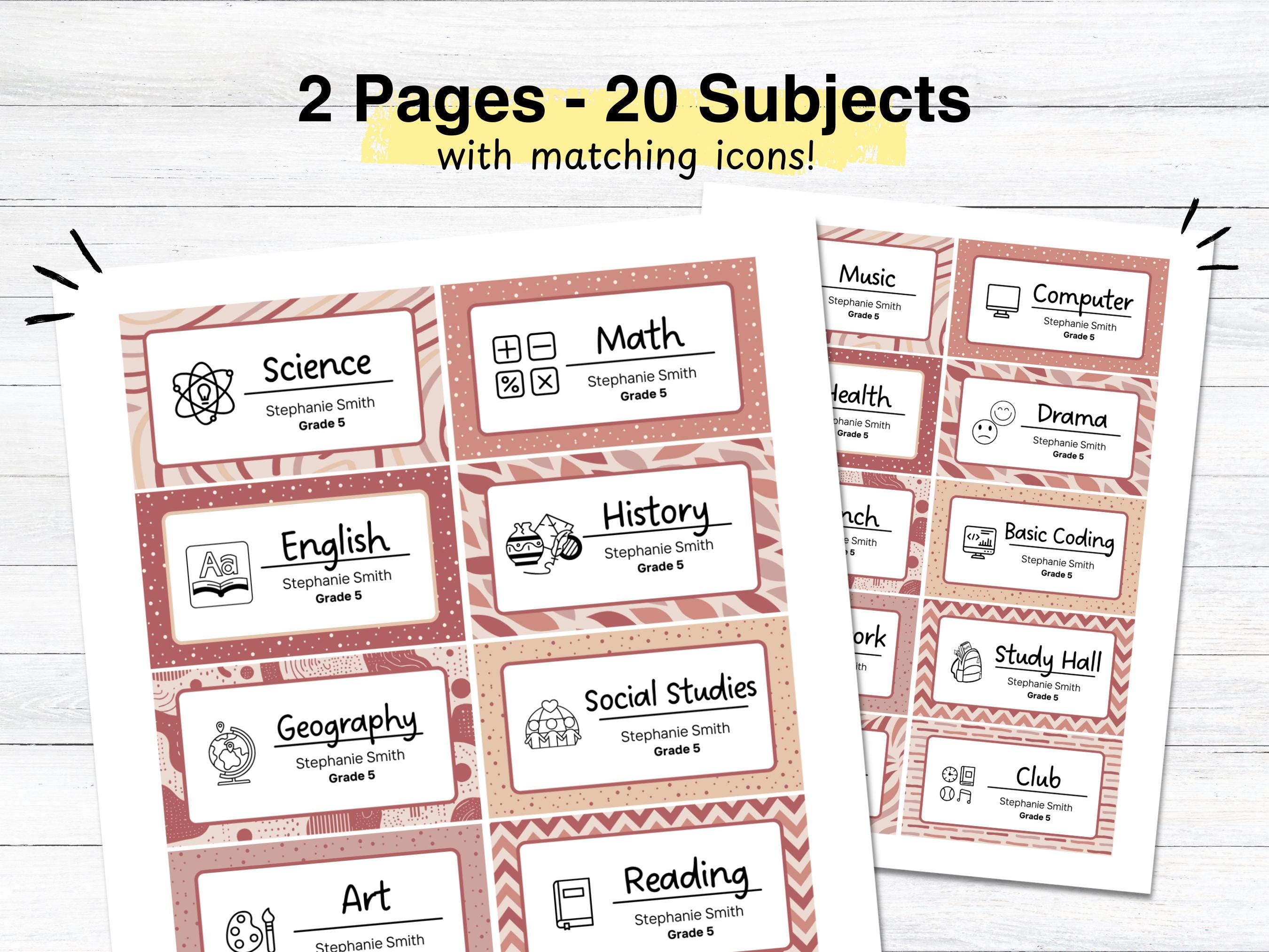 Editable Pastel School Subject Labels, Preschool Labels, Personalized ...