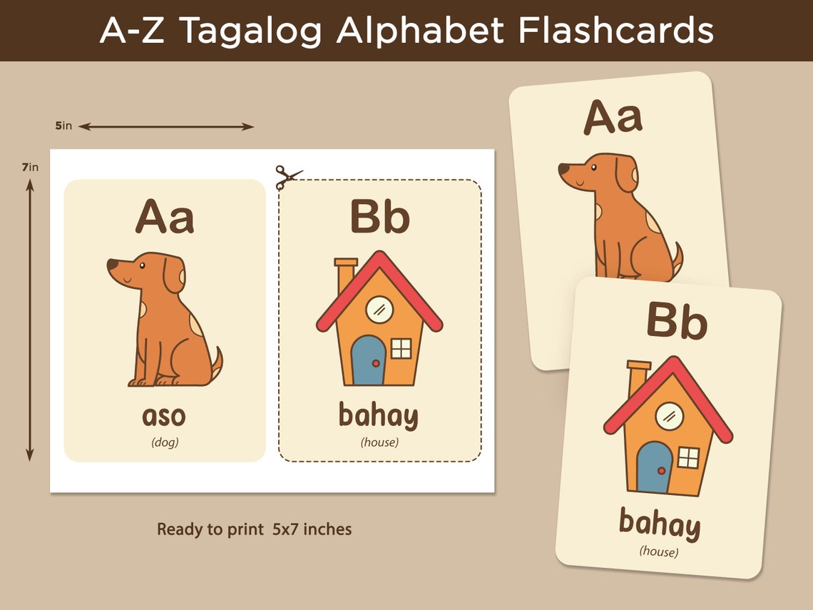 Filipino Alphabet Flashcards, Tagalog Flashcards Alphabets With English ...