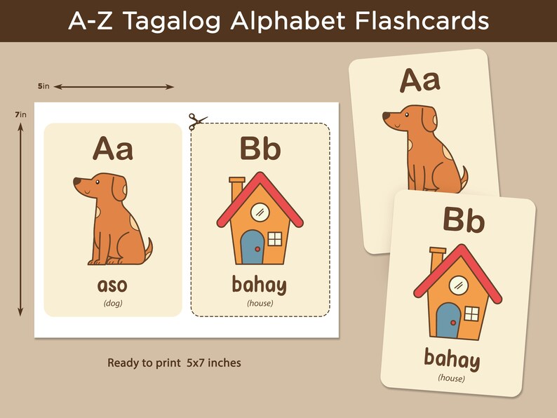 Filipino Alphabet Flashcards, Tagalog Flashcards Alphabets With English ...