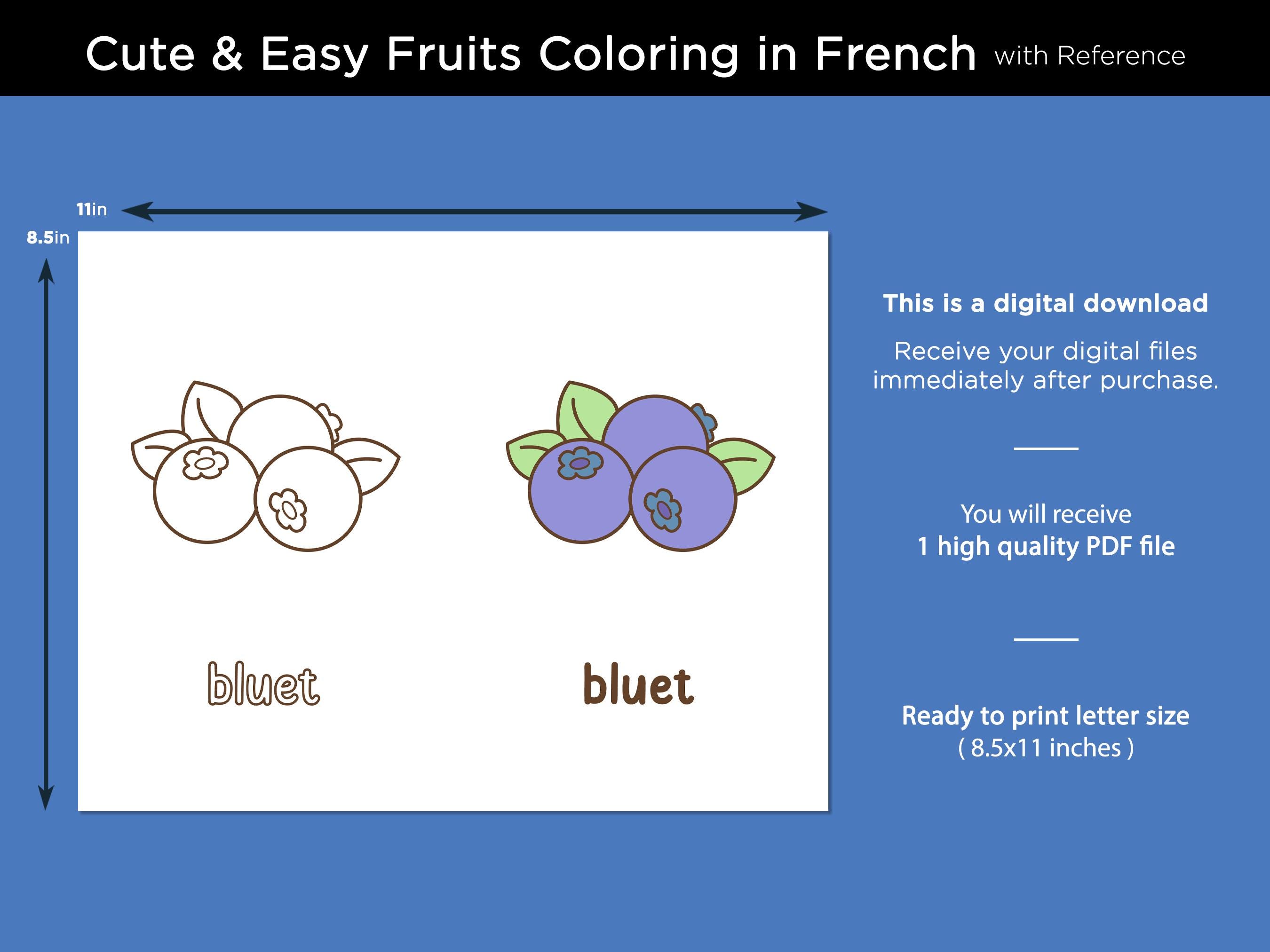 French Fruits Coloring Pages, Kids Activity (PDF Pattern) - Etsy Canada