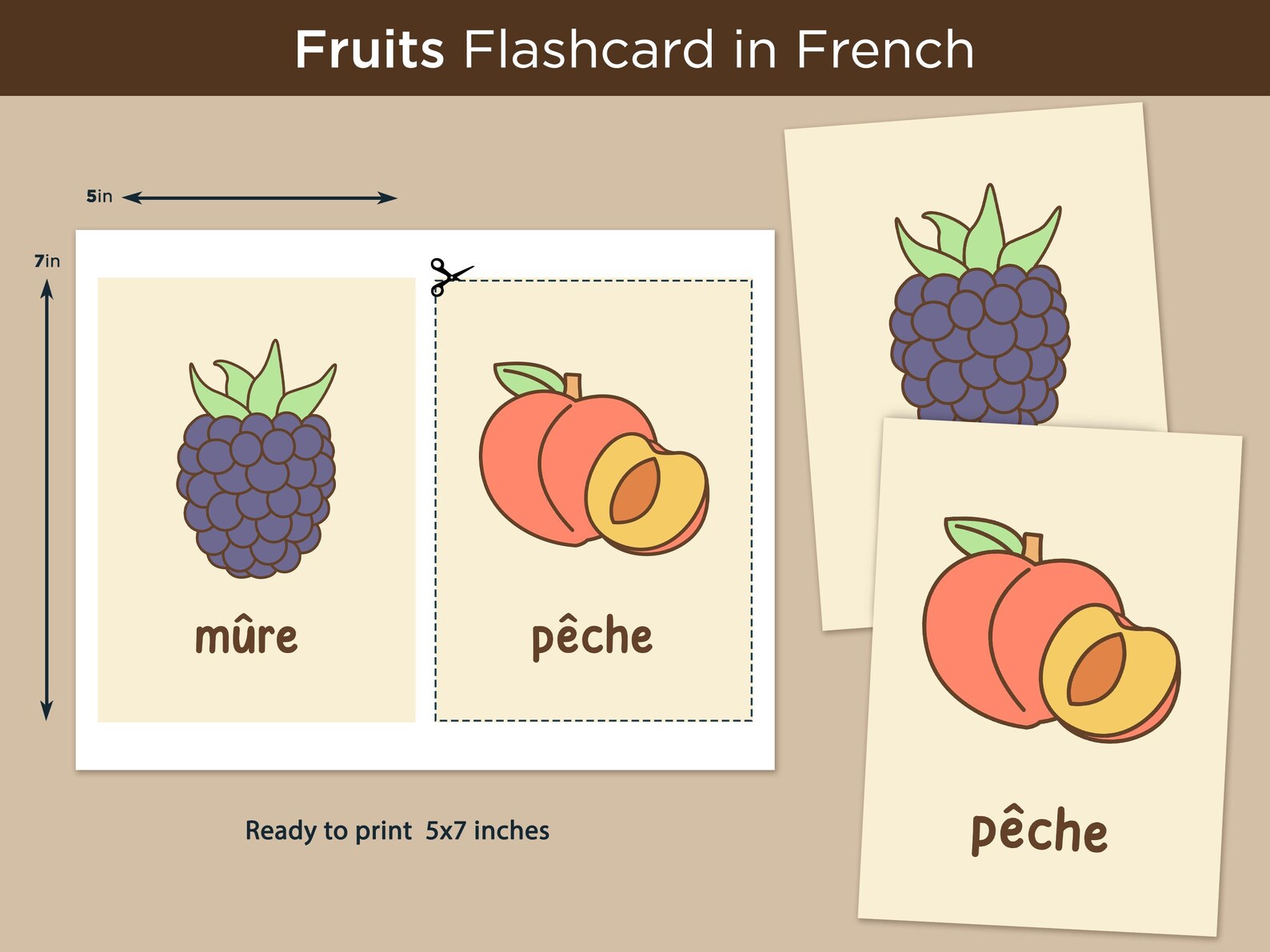 Fruits Flashcards, Montessori Materials French Printable, French ...