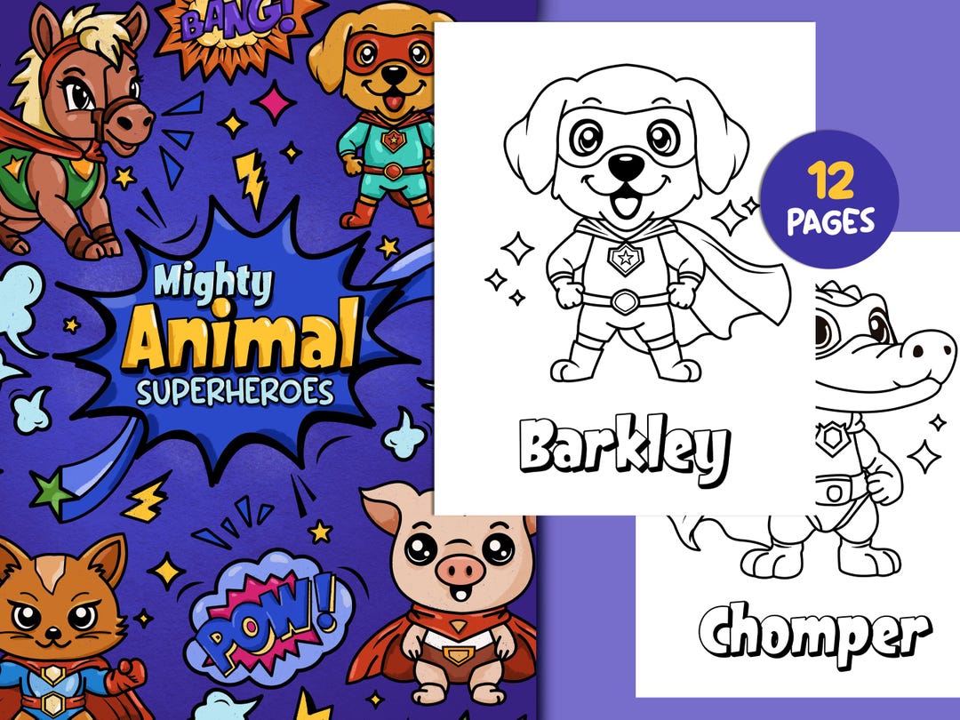 Animal Coloring Pages for Kids, Animal Superhero Coloring Book, Kids ...