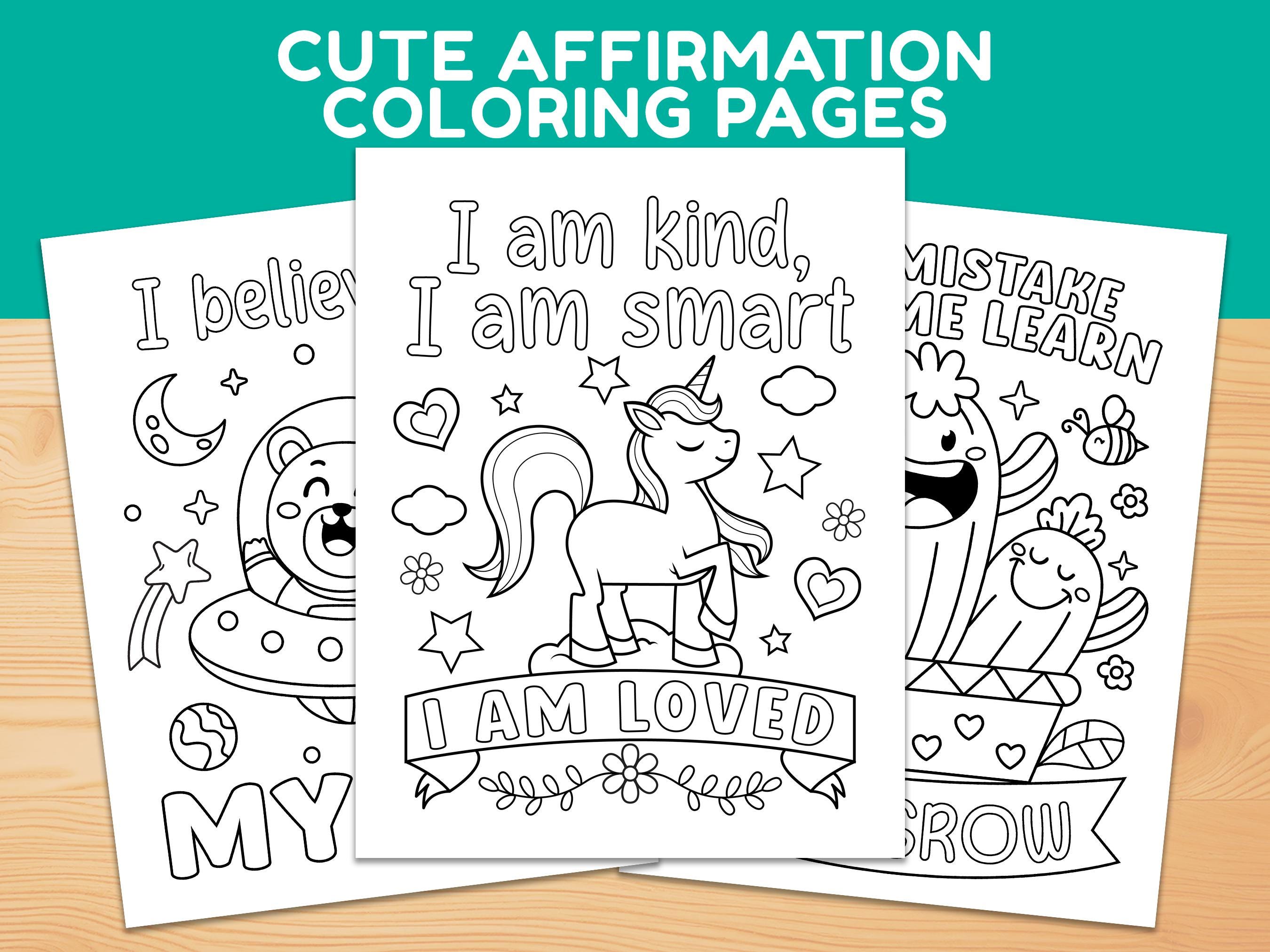 Cute Affirmation Coloring Pages | Positive Words, Kids Mindfulness ...