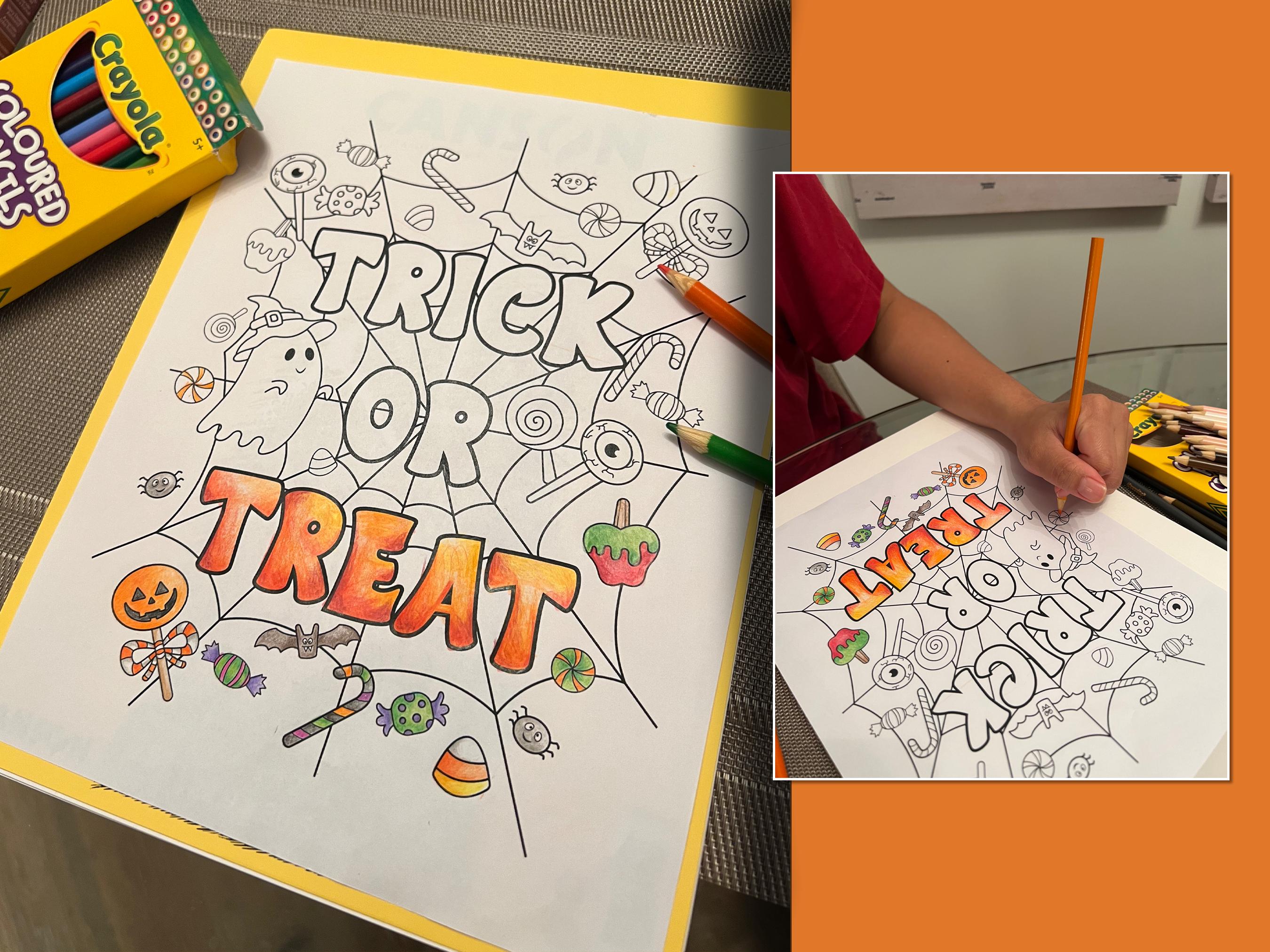 Halloween Coloring Page, Trick or Treat Activity Sheet, Kids Activity ...