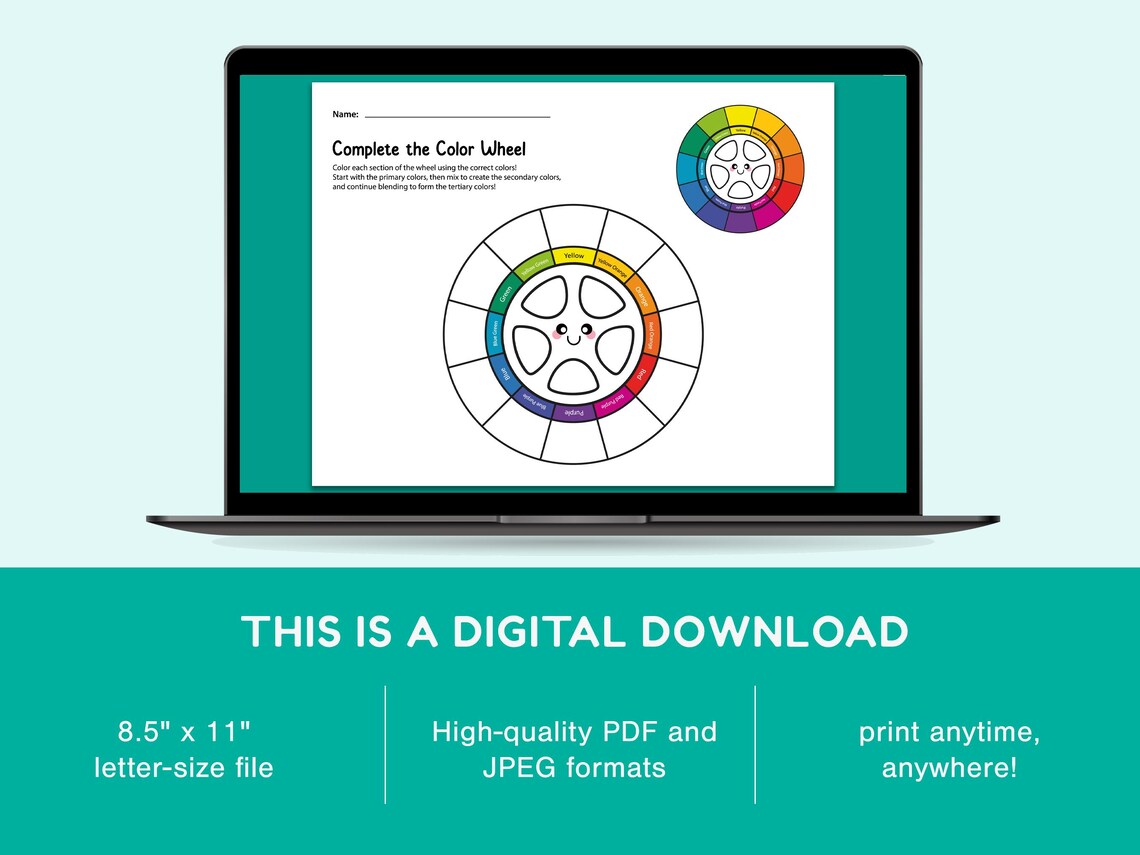 Color Wheel Coloring Page, Kids Color Theory Worksheet, Primary ...