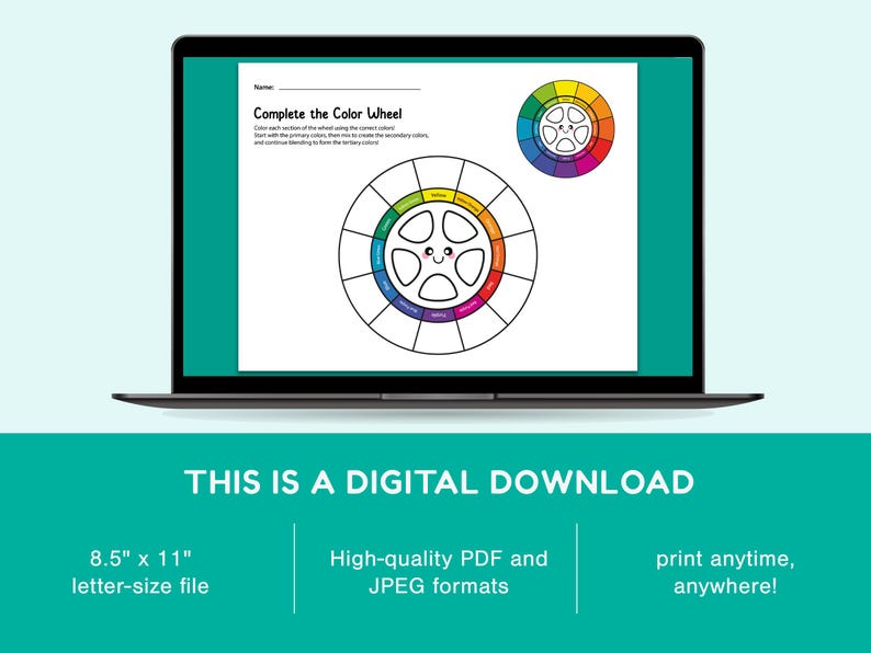 Color Wheel Coloring Page, Kids Color Theory Worksheet, Primary ...