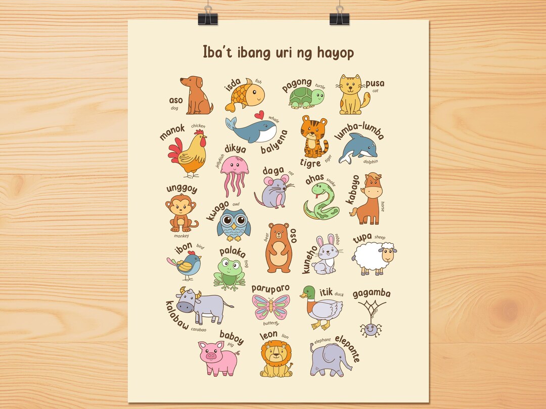 Animal Chart in Filipino Language, Filipino Animal Prints With English ...