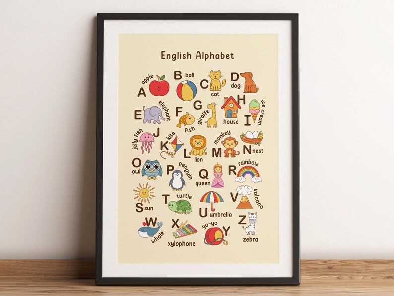 Cute Illustrative English Alphabet, ABC Print, Alphabet Poster Art ...