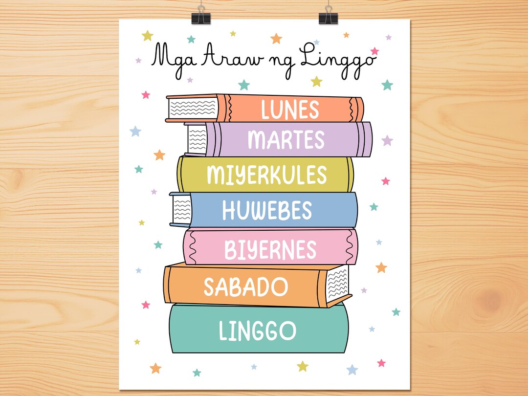Tagalog Days of the Week Poster, Filipino Kids Wall Art, Filipino ...