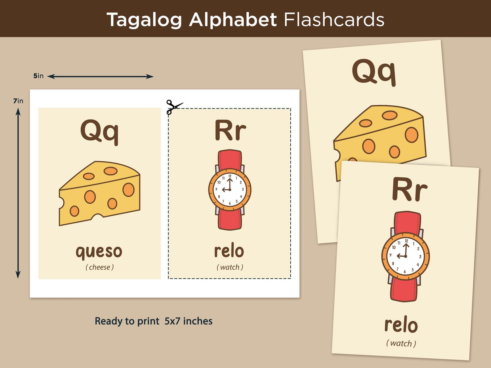Filipino Alphabet Flashcards, Tagalog Flashcards Alphabets With English ...