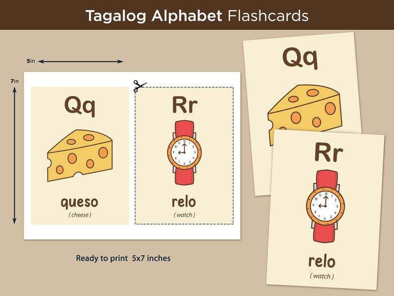 Filipino Alphabet Flashcards, Tagalog Flashcards Alphabets With English ...