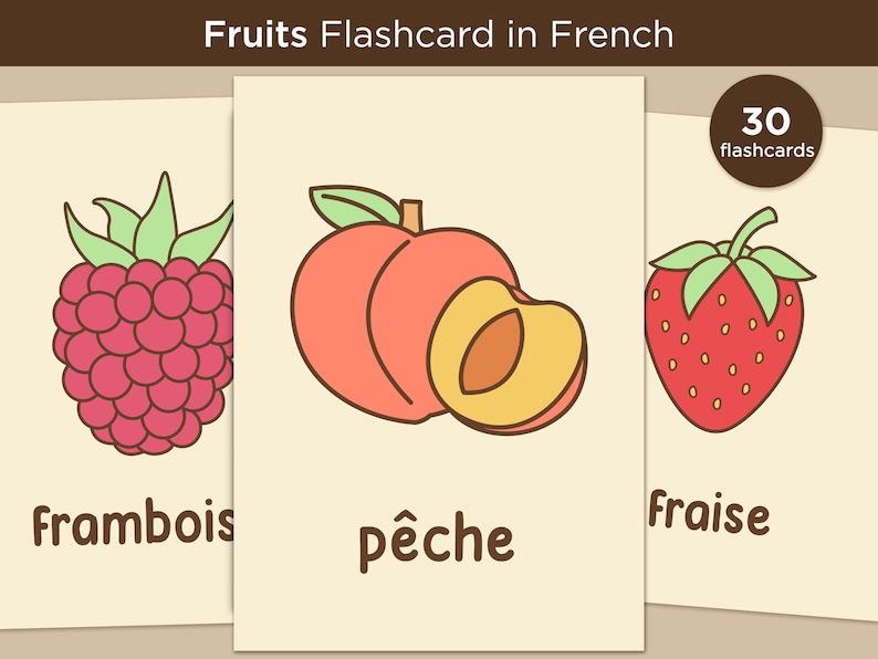 Fruits Flashcards, Montessori Materials French Printable, French ...