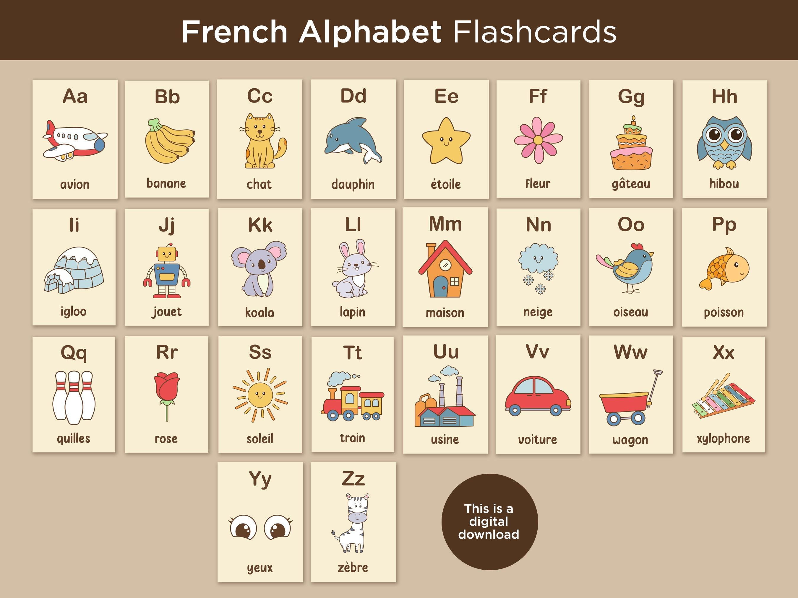 Printable French Alphabet Flash Cards, Toddlers Preschool Early ...