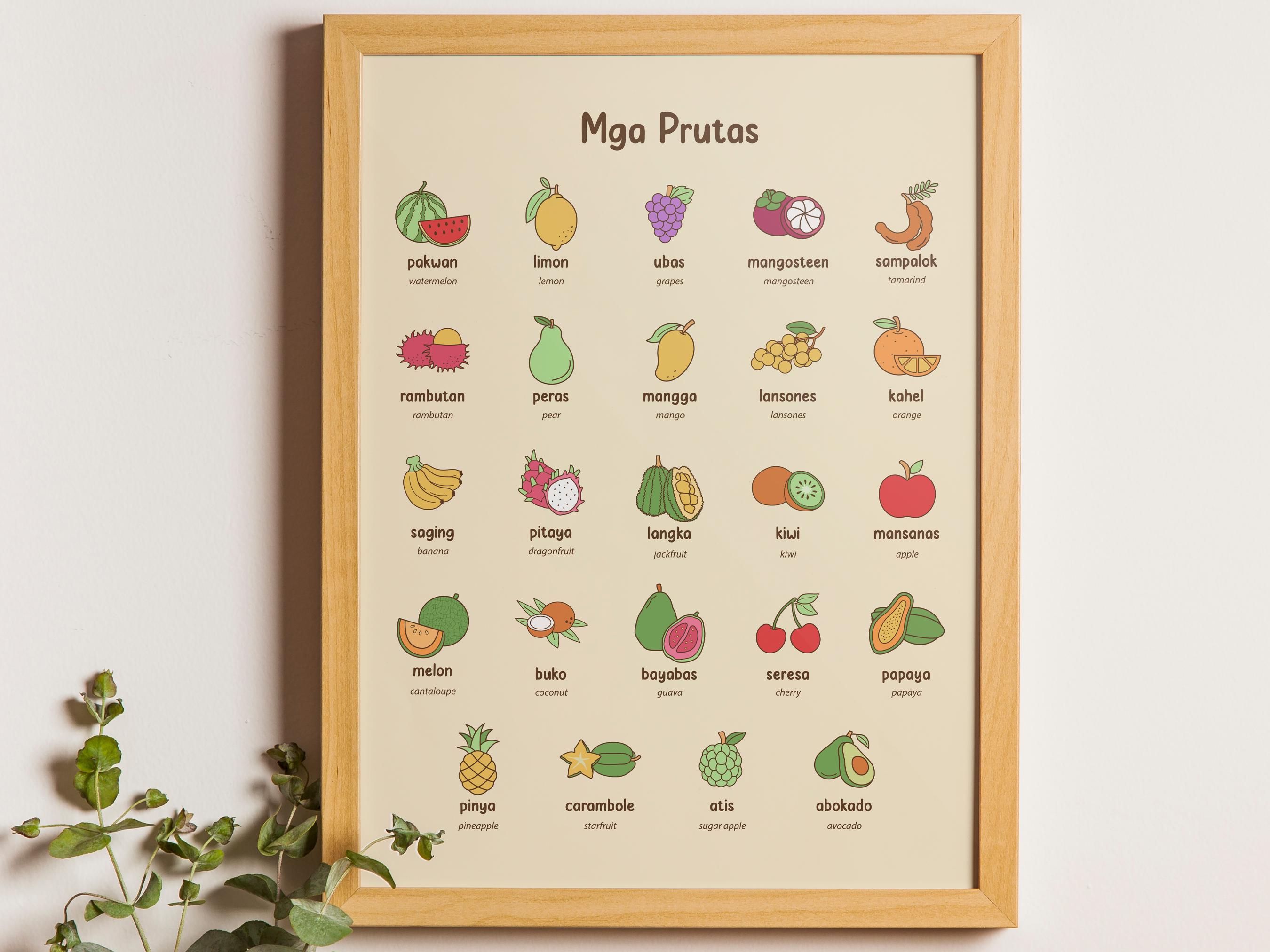 Tagalog Fruits Chart, Educational Fruit Print in Filipino Language ...